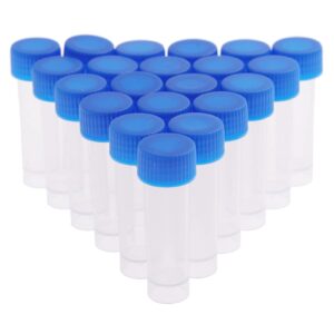 50 Pieces 5 ML Test Tubes Plastic Vials with Blue Screw Caps and Flat Bottom Clear Sample Vial Container for Science, Labs