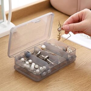 AKOAK 1 Pack Double Compartment Portable Jewelry Box Plastic Transparent Earrings Storage Box 10 Grid Mini Storage Box (Transparent black)