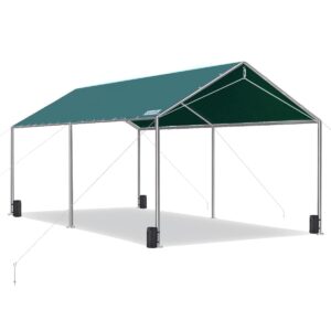 quictent 10x20 ft heavy duty car canopy galvanized frame carport outdoor party tent boat shelter with 3 reinforced steel cables - green