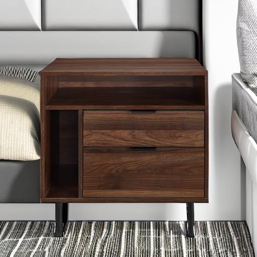 Walker Edison Modern Wood Nightstand Side Table Bedroom Storage Drawer and Shelf Bedside End Table, 25 Inch, Dark Walnut