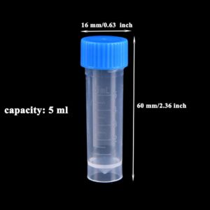 50 Pieces 5 ML Test Tubes Plastic Vials with Blue Screw Caps and Flat Bottom Clear Sample Vial Container for Science, Labs