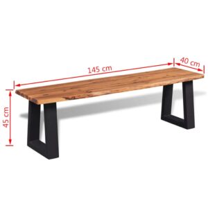 vidaXL Dining Bench, Entryway Bench with Metal Support, Accent Table Bench for Kitchen Dining Room Living Room Hallway, Solid Wood Acacia