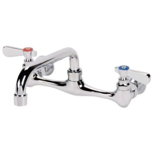 Commercial Wall Mount Kitchen Sink Faucet 8 Inches Centers with 8 Inches Swing Spout