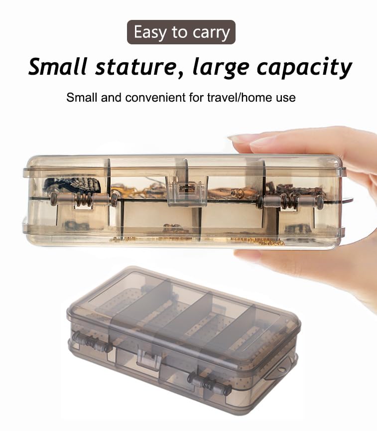 AKOAK 1 Pack Double Compartment Portable Jewelry Box Plastic Transparent Earrings Storage Box 10 Grid Mini Storage Box (Transparent black)