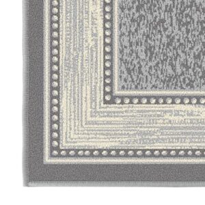 Ottomanson Machine Washable Bordered Design Non-Slip Rubberback 2x7 Traditional Runner Rug for Hallway, Kitchen, Bedroom, Living Room, 1'10" x 7', Light Gray