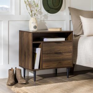 Walker Edison Modern Wood Nightstand Side Table Bedroom Storage Drawer and Shelf Bedside End Table, 25 Inch, Dark Walnut