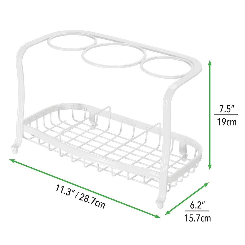 mDesign Steel Bathroom Countertop Hair Tool Storage Organizer Accessory Basket Tray, Vanity Table Holder for Hair Dryer, Straightener, Curling Iron, Styling Products, Hyde Collection - Matte White