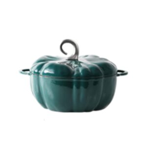 Creative Pumpkin Shape Enamel Cast Iron Pot, 24cm Induction Cooker Stew Pot With Lid, 3.7L Green