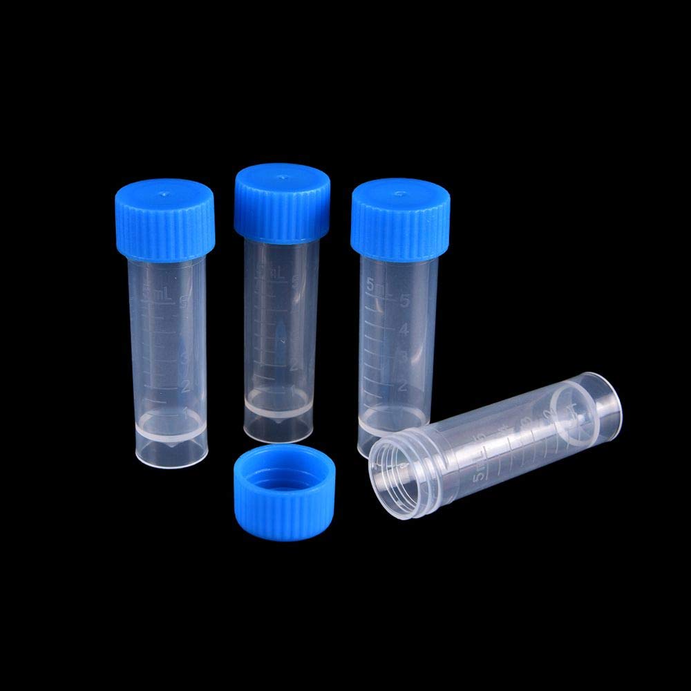 50 Pieces 5 ML Test Tubes Plastic Vials with Blue Screw Caps and Flat Bottom Clear Sample Vial Container for Science, Labs