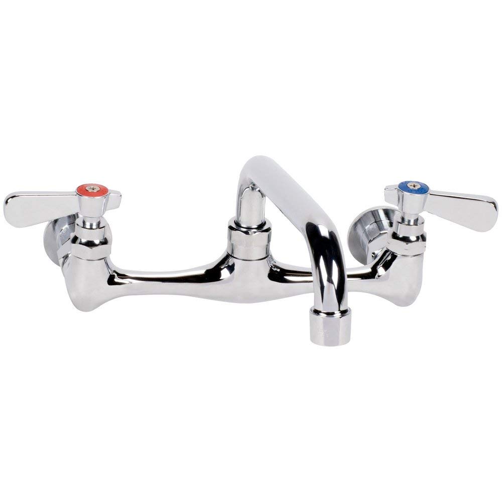 Commercial Wall Mount Kitchen Sink Faucet 8 Inches Centers with 8 Inches Swing Spout