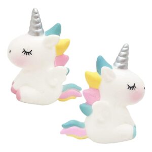 unicorn cake decorations 2 pcs unicorn cake toppers kids unicorn birthday party accessories favors cute angel wings unicorn cupcake topper set toys for baby shower wedding party supplies blue & pink