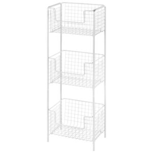 mDesign Steel Freestanding Storage Organizer Tower Rack Basket Shelf, Metal 3-Tier Furniture Unit for Master/Guest Bathroom, Powder Room - Holds Bath Towels, Soap - Concerto Collection - White