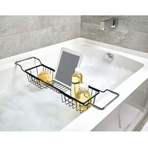 iDesign Everett Metal Adjustable Over the Tub Caddy Basket for Master, Guest, Kid's Bathroom, 22.55" x 6.7" x 4.41", Matte Black