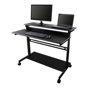 stand up desk store rolling adjustable height two tier standing desk computer workstation (black frame/black top, 48" wide)