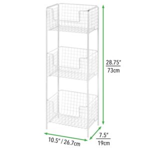 mDesign Steel Freestanding Storage Organizer Tower Rack Basket Shelf, Metal 3-Tier Furniture Unit for Master/Guest Bathroom, Powder Room - Holds Bath Towels, Soap - Concerto Collection - White