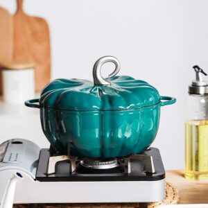 creative pumpkin shape enamel cast iron pot, 24cm induction cooker stew pot with lid, 3.7l green