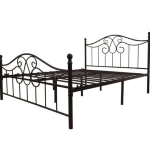 YALAXON Vintage Sturdy Metal Bed Frame with Headboard and Footboard Basic Bed Frame No Box Spring (Queen, Black)