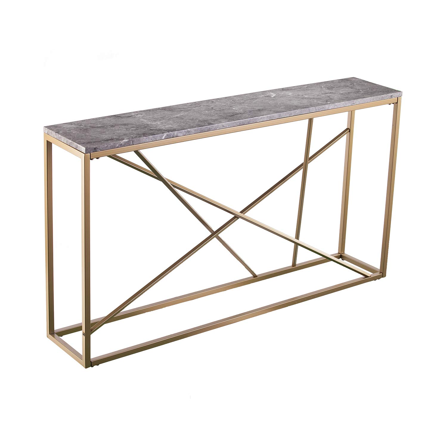 SEI Furniture Arendal Faux Marble Skinny Console Table, Living Room, Hall/ Entry Dining Room Modern Style Powder-Coated Iron, Gold