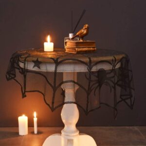 Lulu Home Halloween Table Cover, Round Black Spider Web Halloween Table Toppers for Festival Party Decoration