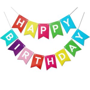 letjolt colorful happy birthday banner birthday party bunting signs for rainbow birthday decorations nursery hanging outdoor birthday decor