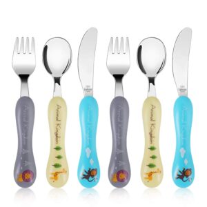 lehoo castle toddler utensils set, 6pcs toddler silverware spoon and fork knife set, children's flatware set (animal kingdom)