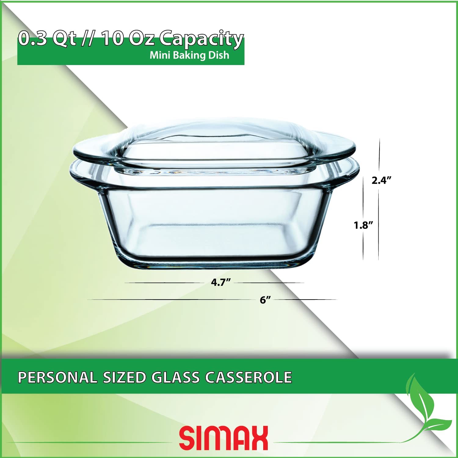 Simax Casserole Dish For Oven: Mini Glass Baking Dish With Lid ? Small, Personal Sized Bakeware and Cookware - Great for Storage ? Microwave, Oven, And Dishwasher Safe Borosilicate Glass Dish ? 10 Oz.