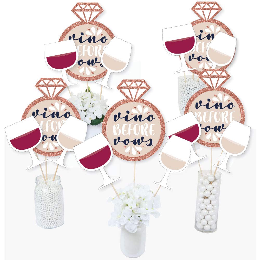 Big Dot of Happiness Vino Before Vows - Winery Bridal Shower or Bachelorette Party Centerpiece Sticks - Table Toppers - Set of 15