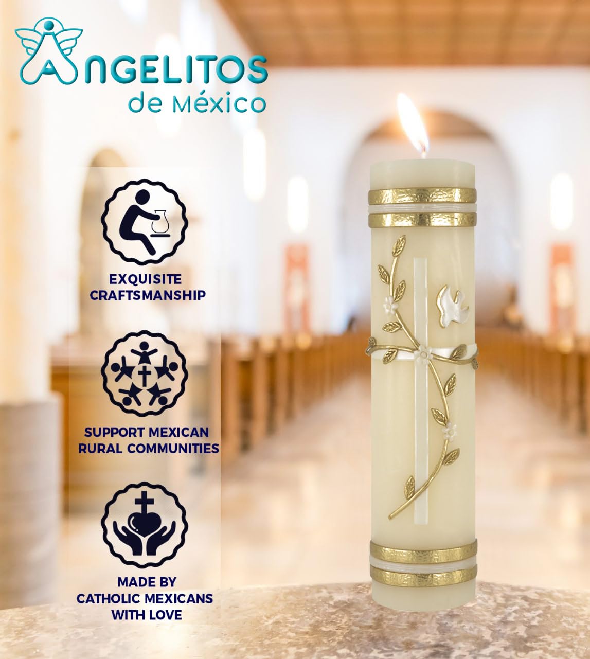 Cross with Flowers Mass Baptism Confirmation Wedding Candle Christening Godparents Vela Bautizo Cirio Matrimonio Confirmación