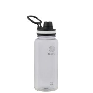 takeya 32 oz tritan plastic sport water bottle with spout lid, premium quality, bpa free food grade materials, clear