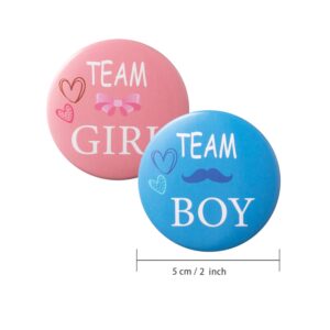 Favide 40 Pieces Gender Reveal Button Team Boy Girl Button Pins for Baby Shower Party Supplies, 2 Inches