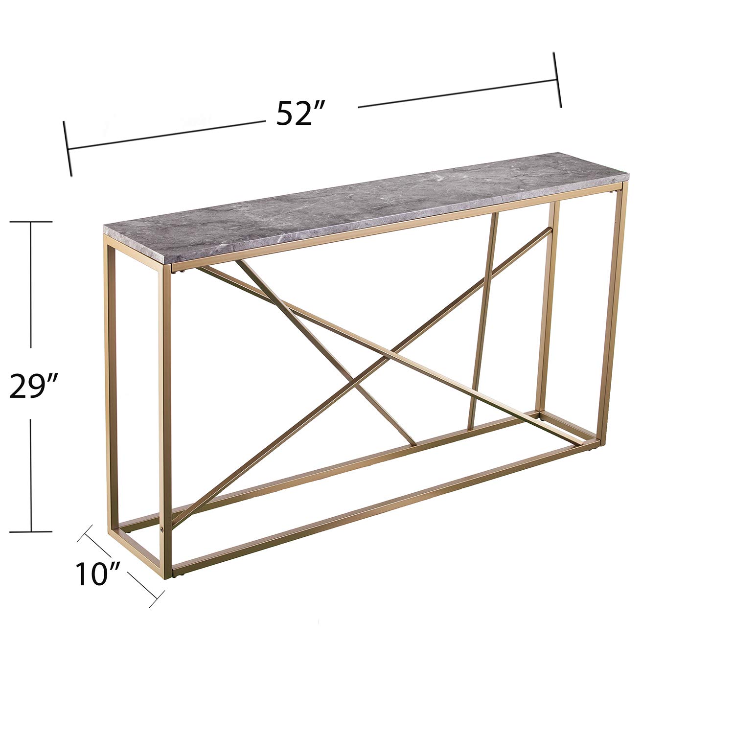 SEI Furniture Arendal Faux Marble Skinny Console Table, Living Room, Hall/ Entry Dining Room Modern Style Powder-Coated Iron, Gold