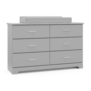 Storkcraft Brookside 6 Drawer Double Dresser (Pebble Gray) – GREENGUARD Gold Certified, Easy-to-Match Double Dresser for Nursery and Kids Bedroom, Wide Dresser Organizer for Children’s Bedroom