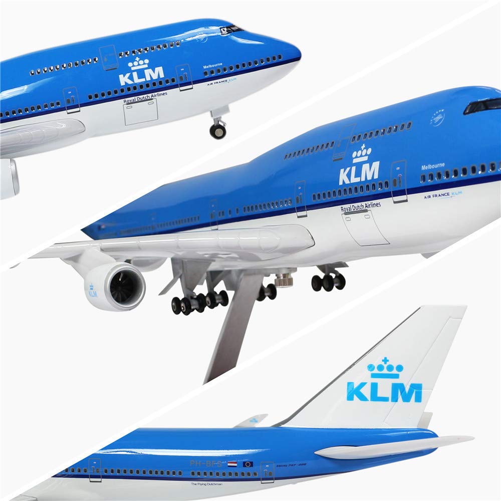 24-Hours 18” 1:130 Scale Airplane Model Dutch Airlines 747 Plane Model KLM Model Plane with LED Light(Touch or Sound Control) for Decoration or Display