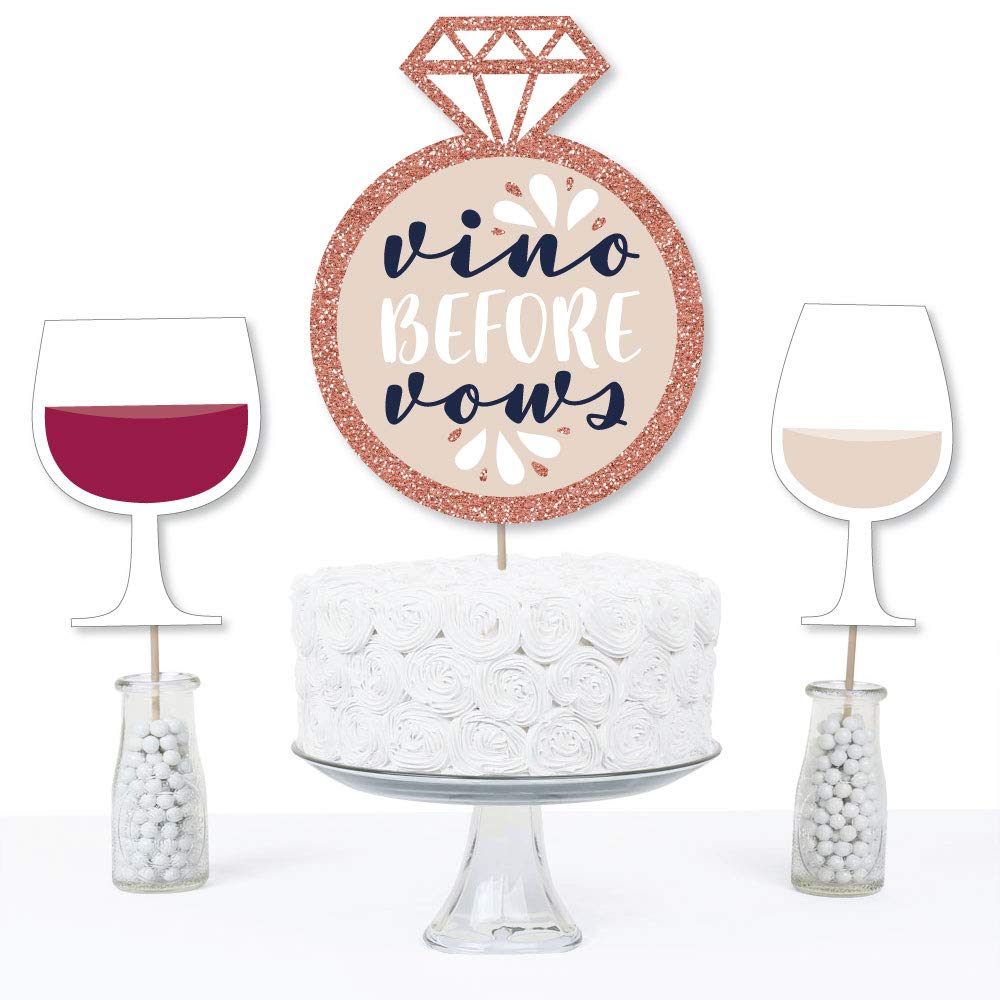 Big Dot of Happiness Vino Before Vows - Winery Bridal Shower or Bachelorette Party Centerpiece Sticks - Table Toppers - Set of 15