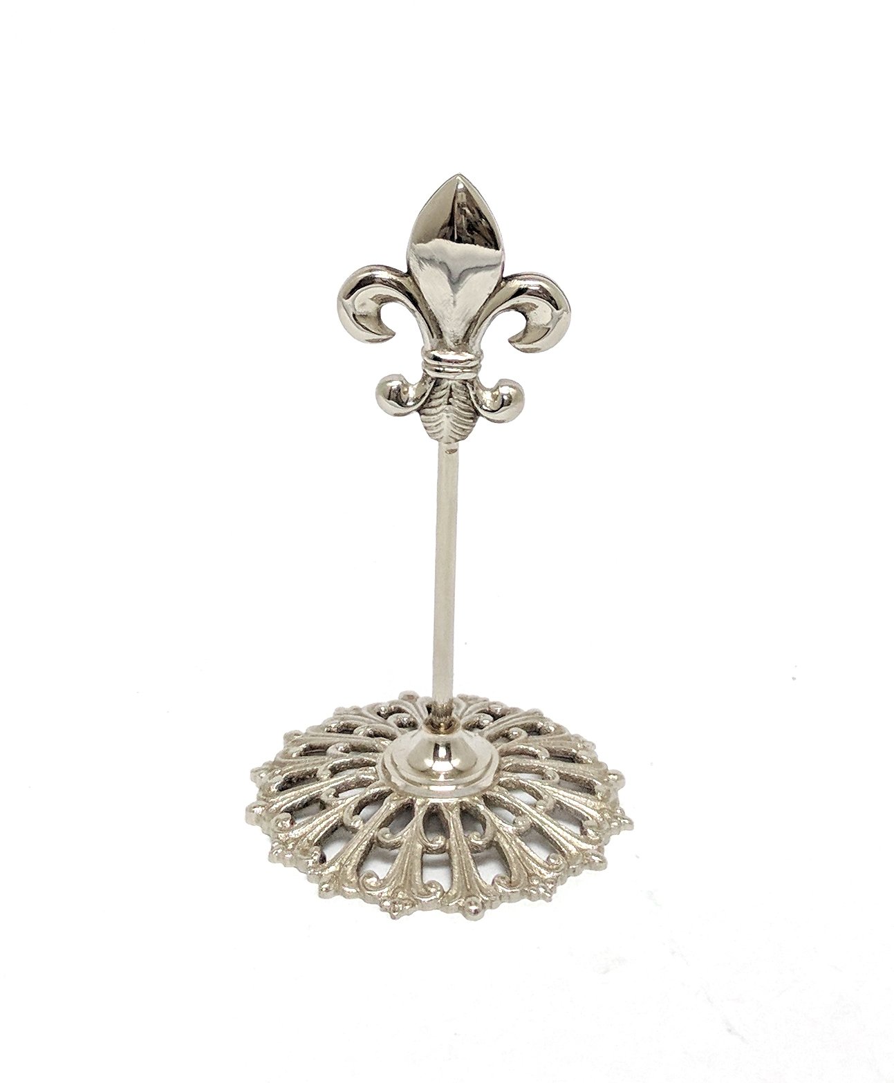 Fleur di lis Place Card Holder Table Card/Number Holder Recipe Holder Filigree Design Base Silver Color Solid Brass 6" High Set of 6