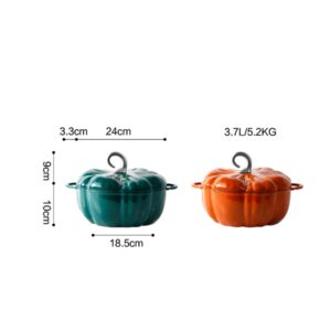 Creative Pumpkin Shape Enamel Cast Iron Pot, 24cm Induction Cooker Stew Pot With Lid, 3.7L Green