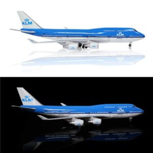 24-Hours 18” 1:130 Scale Airplane Model Dutch Airlines 747 Plane Model KLM Model Plane with LED Light(Touch or Sound Control) for Decoration or Display