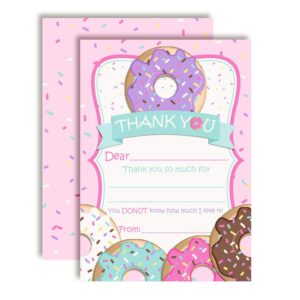 donut grow up thank you notes for girls, ten 4" x 5.5" fill in the blank cards with 10 white envelopes by amandacreation