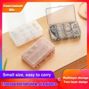 AKOAK 1 Pack Double Compartment Portable Jewelry Box Plastic Transparent Earrings Storage Box 10 Grid Mini Storage Box (Transparent black)