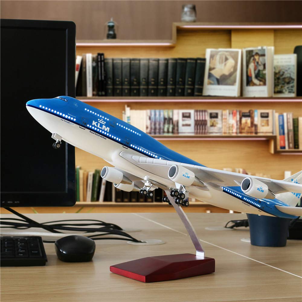 24-Hours 18” 1:130 Scale Airplane Model Dutch Airlines 747 Plane Model KLM Model Plane with LED Light(Touch or Sound Control) for Decoration or Display