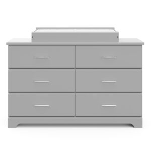 Storkcraft Brookside 6 Drawer Double Dresser (Pebble Gray) – GREENGUARD Gold Certified, Easy-to-Match Double Dresser for Nursery and Kids Bedroom, Wide Dresser Organizer for Children’s Bedroom