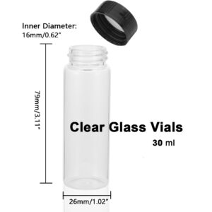 30 ml (1 Oz) Clear Glass Vials Liquid Sample Transparent Glass Bottles Screwcap Lab Capacity Container Pack of 24