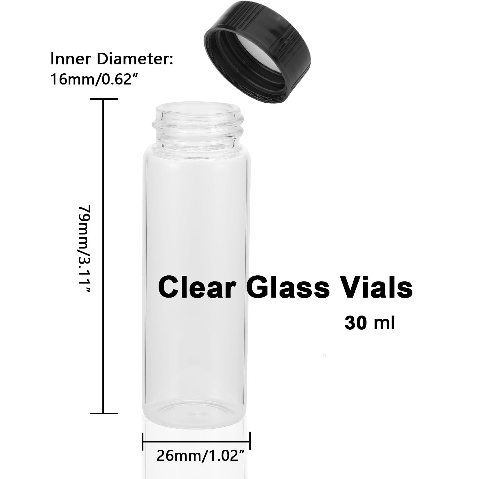 30 ml (1 Oz) Clear Glass Vials Liquid Sample Transparent Glass Bottles Screwcap Lab Capacity Container Pack of 24