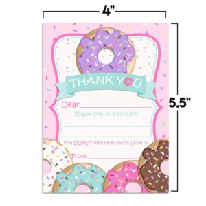 Donut Grow Up Thank You Notes for Girls, Ten 4" x 5.5" Fill In The Blank Cards with 10 White Envelopes by AmandaCreation