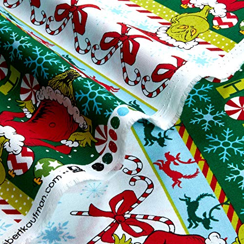 Kaufman How The Grinch Stole Christmas Stripes White Quilt Fabric By The Yard