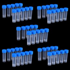 50 pieces 5 ml test tubes plastic vials with blue screw caps and flat bottom clear sample vial container for science, labs