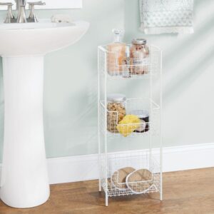 mDesign Steel Freestanding Storage Organizer Tower Rack Basket Shelf, Metal 3-Tier Furniture Unit for Master/Guest Bathroom, Powder Room - Holds Bath Towels, Soap - Concerto Collection - White