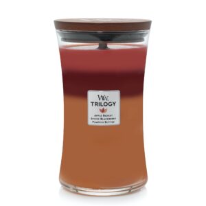 woodwick autumn harvest trilogy large hourglass trilogy candle, crackles as it burns, perfect for gifting