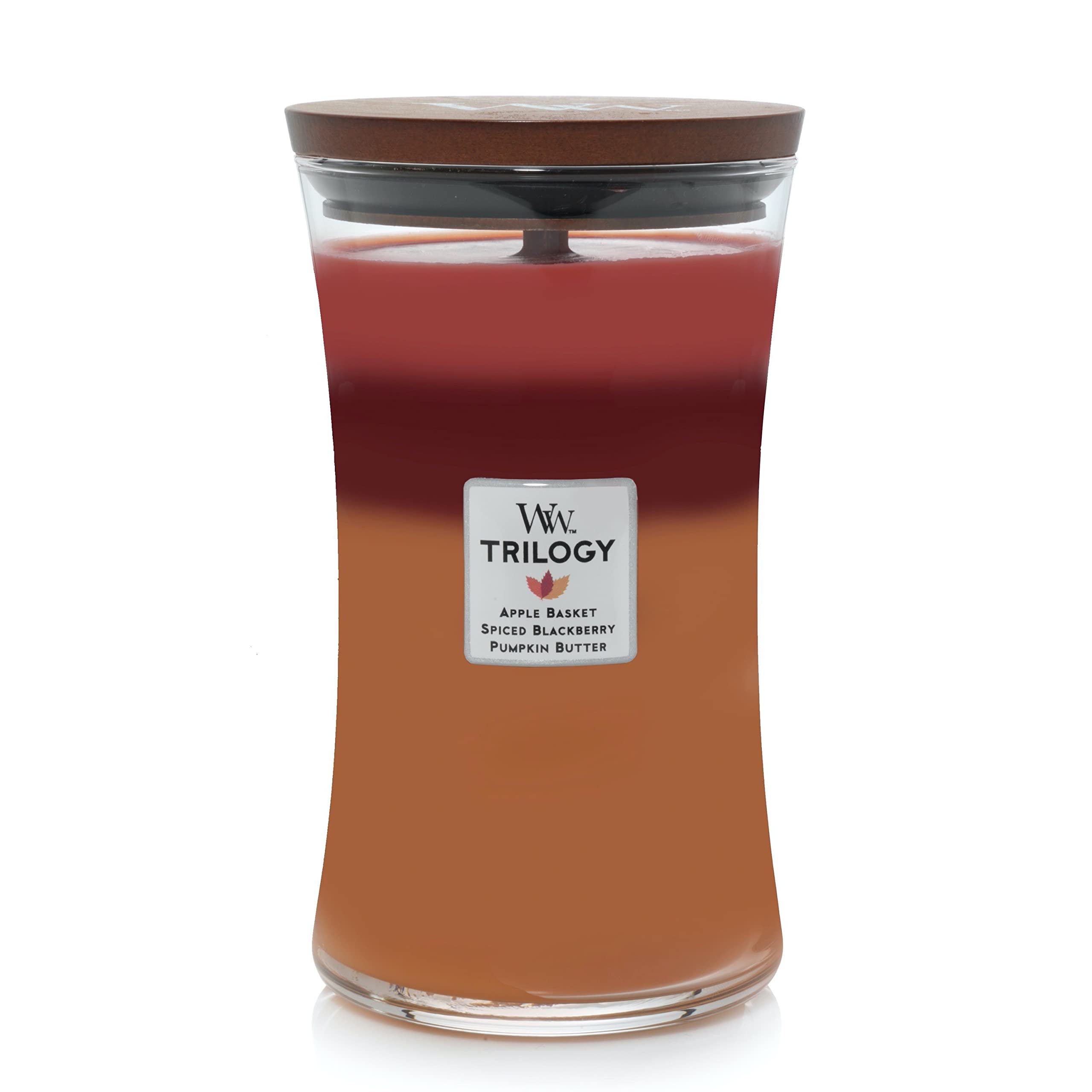 WoodWick Autumn Harvest Trilogy Large Hourglass Trilogy Candle, Crackles as it burns, Perfect for Gifting