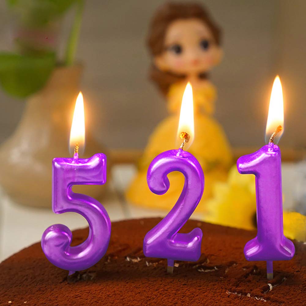 7th Birthday Candle Seven Years Purple Happy Birthday Number 7 Candles for Cake Topper Decoration for Party Kids Adults Numeral 70 47 27 37 77 75